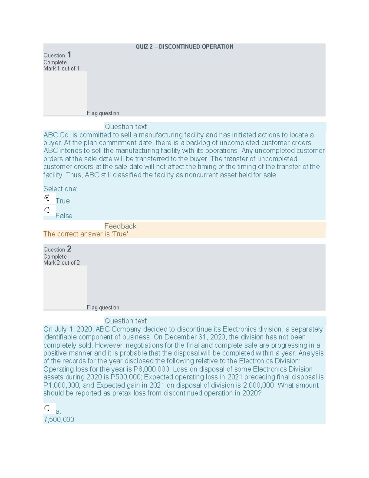 QUIZ 2 – Understanding Discontinued Operations and Reporting - Studocu