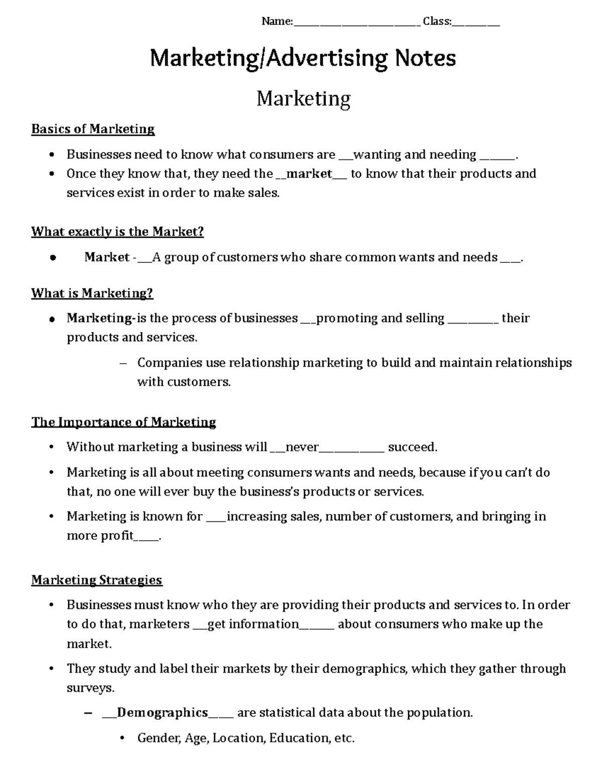 Marketing and Advertising Notes - Understanding Market Strategies and ...