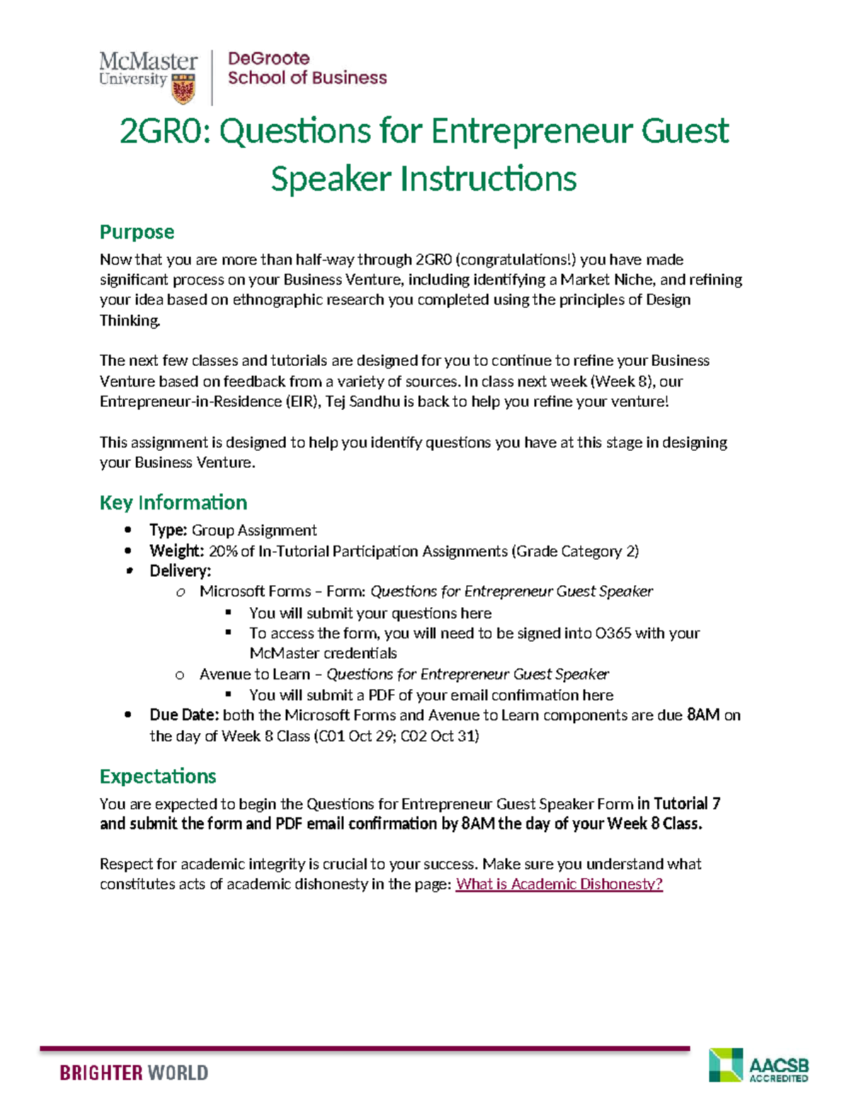 EIR 2GR0: Questions for Entrepreneur Guest Speaker Assignment Guide ...