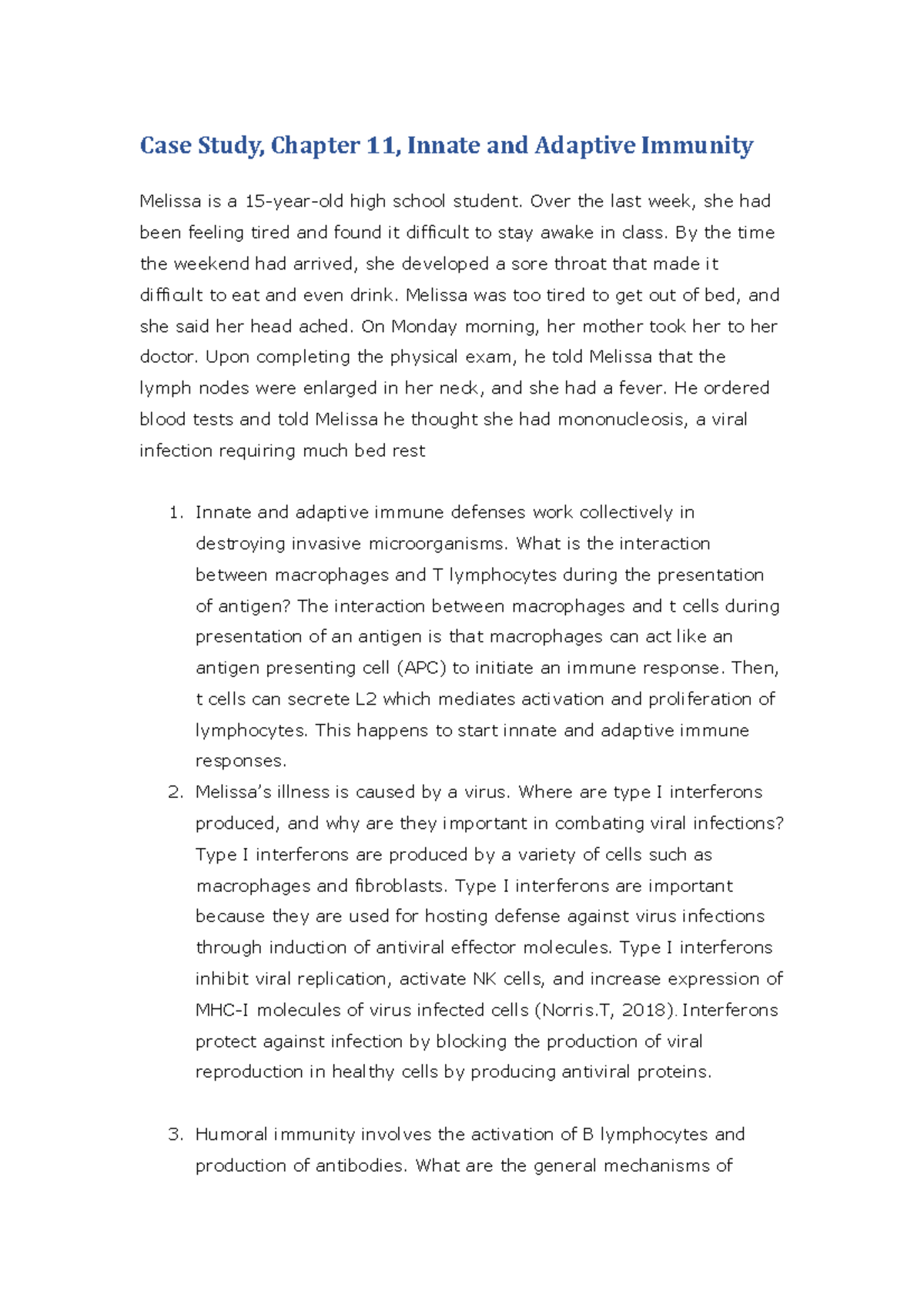 Case Study: Chapter 11 - Understanding Innate and Adaptive Immunity ...