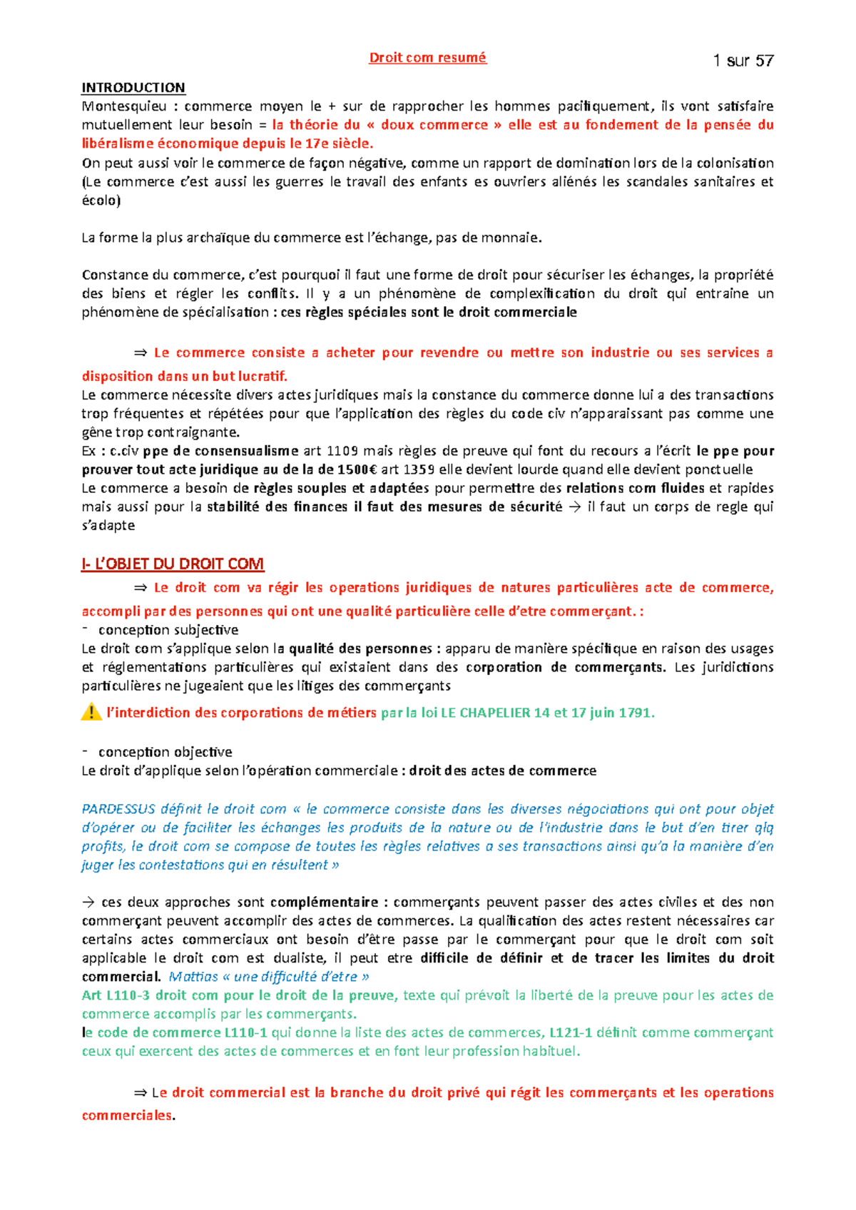 Fiche de Droit Commercial : Concepts et Évolutions en Droit Com (DC101 ...