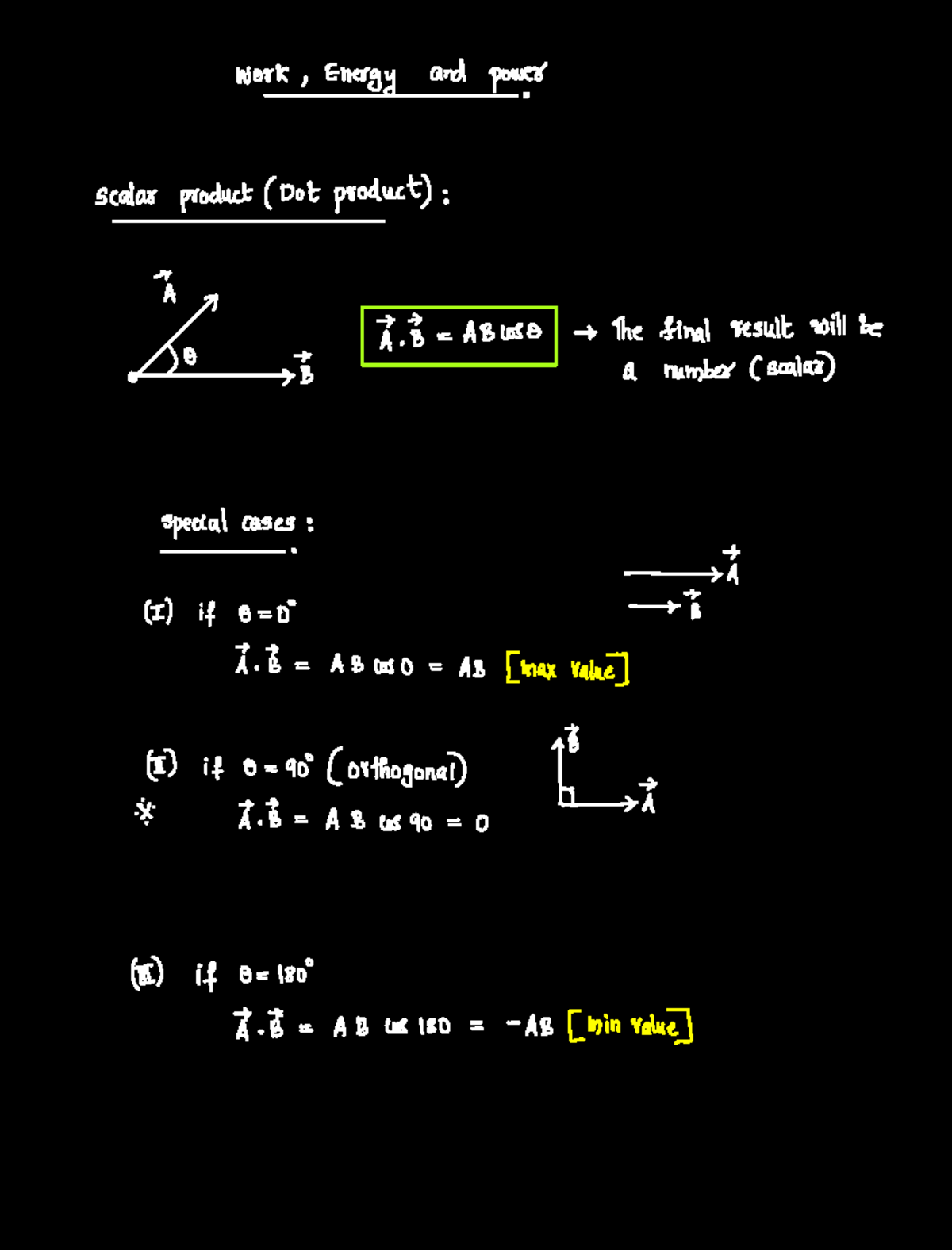 Work, Energy, and Power: SB26 Lecture Notes on Scalar and Dot Products ...