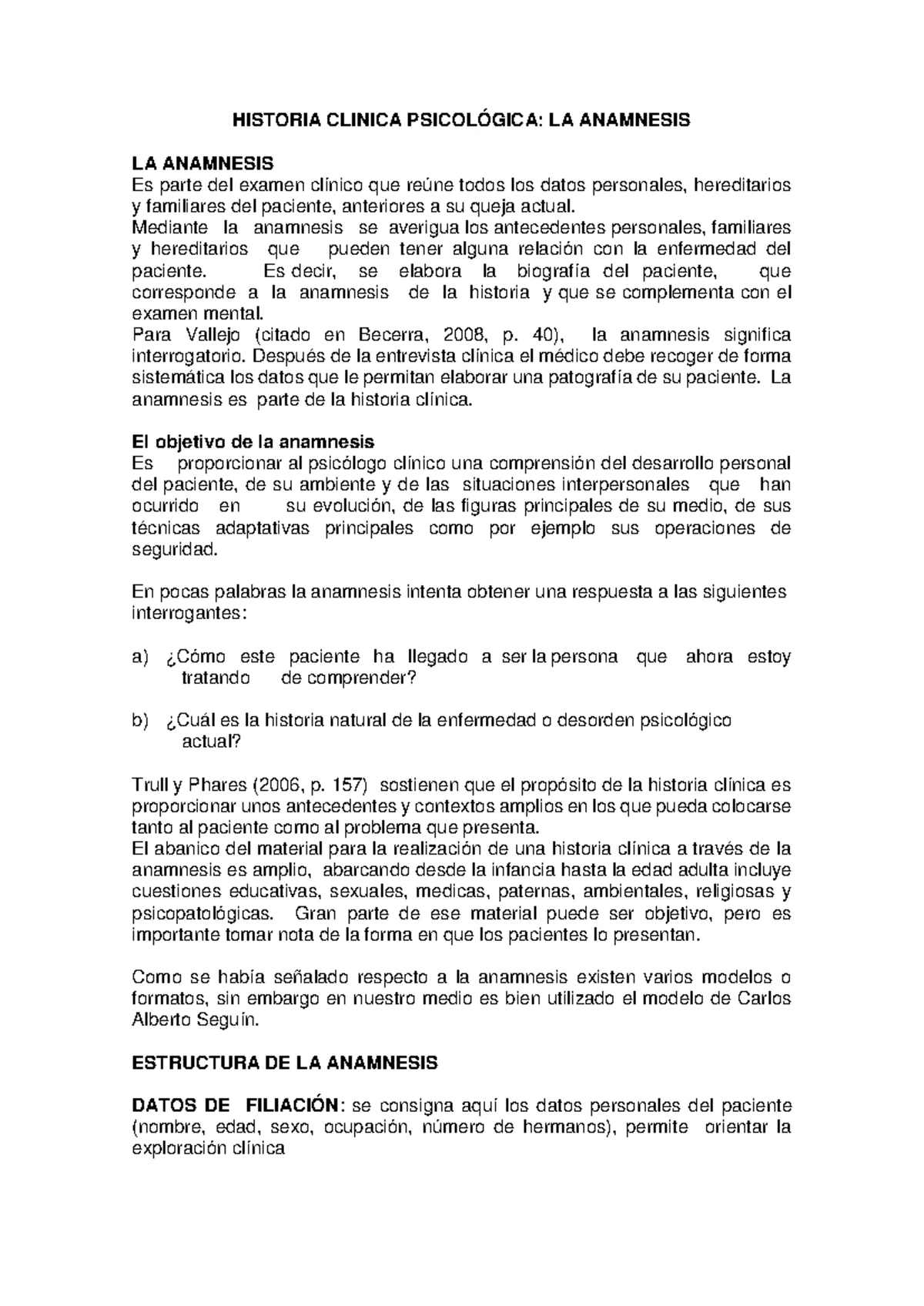 Esquema de la Anamnesis en Prácticas Preprofesionales Híbridas - Studocu