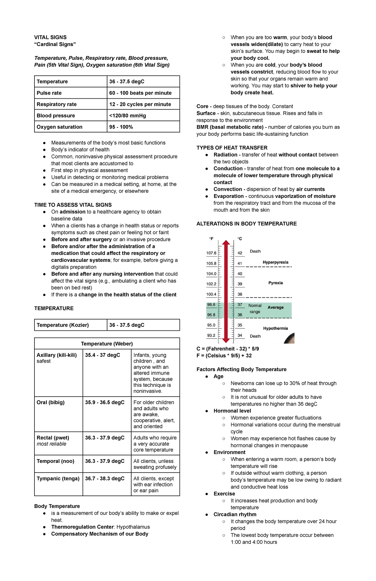 VITAL SIGNS: Comprehensive Lecture Notes for Nursing Course - Studocu
