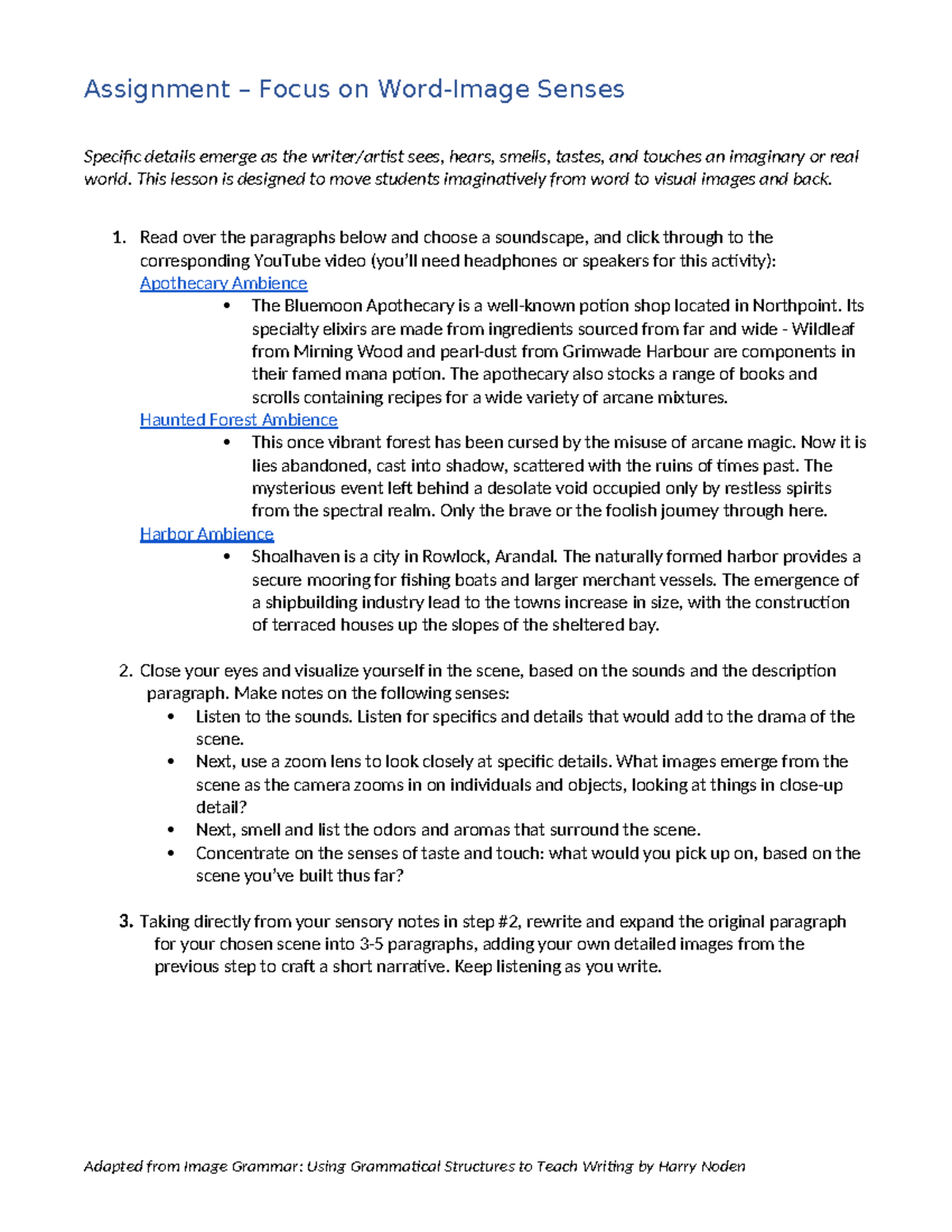 Assignment - Focus on Word-Image Senses (ENG 101) - Studocu