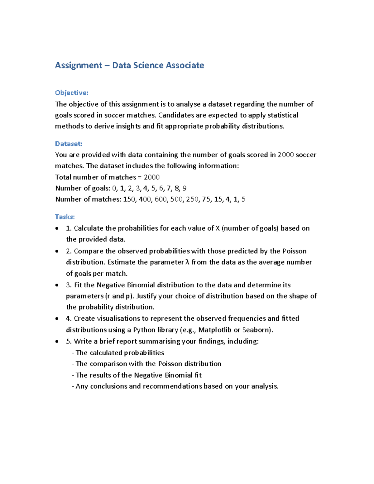 Data Science Assignment: Analysis of Soccer Goals Dataset - Studocu