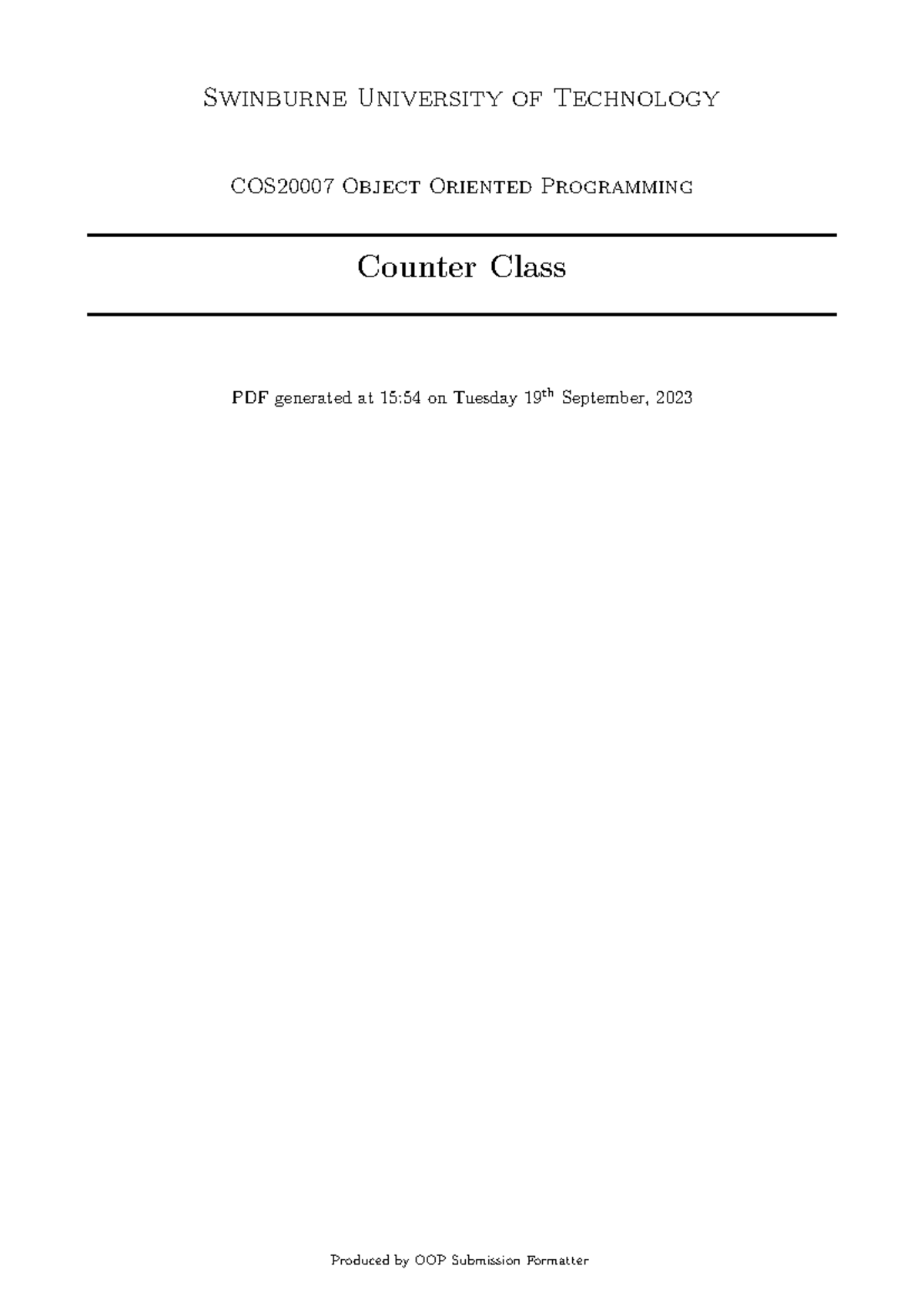 COS20007 - Counter Class - OOP Submission Document - Studocu