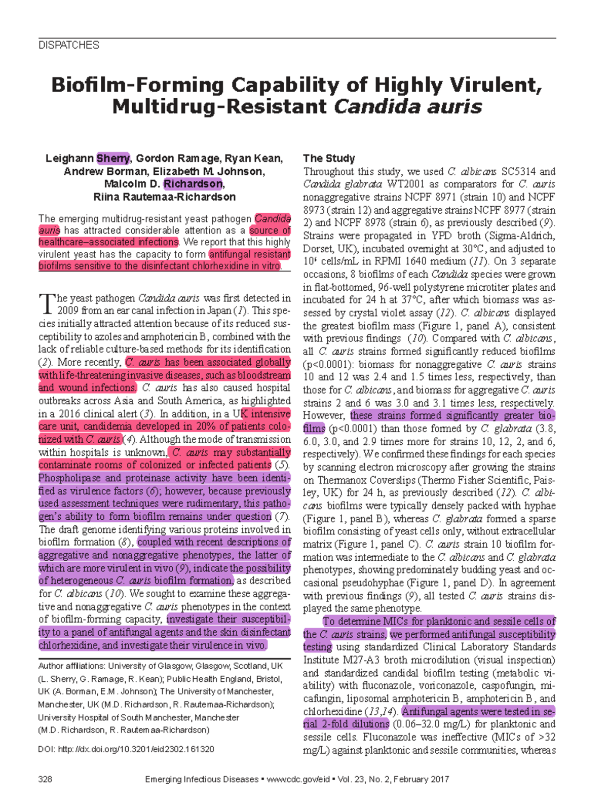 Biofilm-Forming Capability of Highly Virulent C. auris: A Study - Studocu
