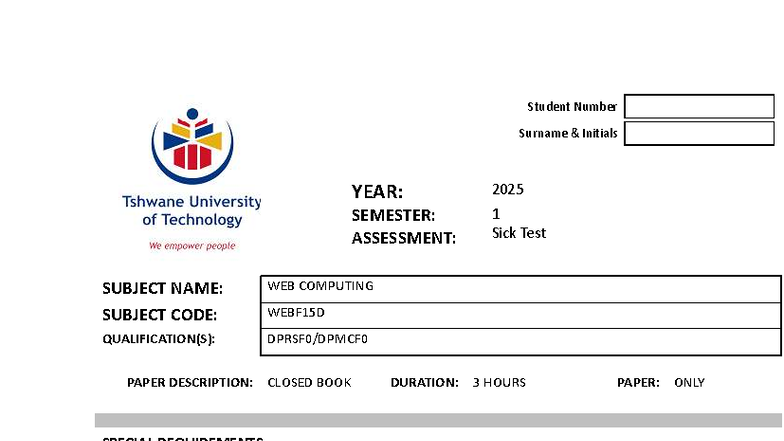 Sick Test - WEBF15D 2025 Semester 1 Web Development Assessment - Studocu