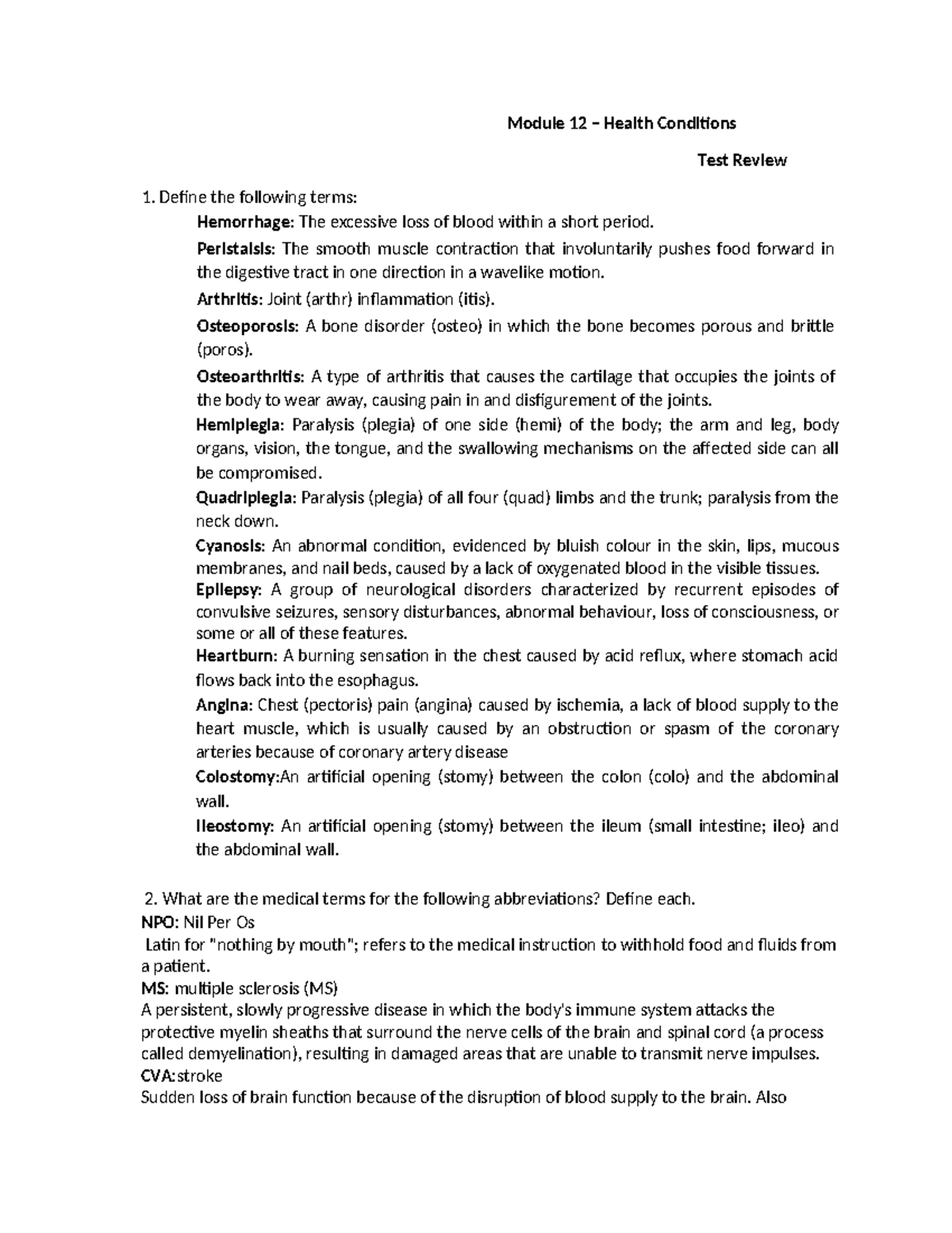 Module 12 - Health Conditions test review 5th ed - Module 12 – Health ...