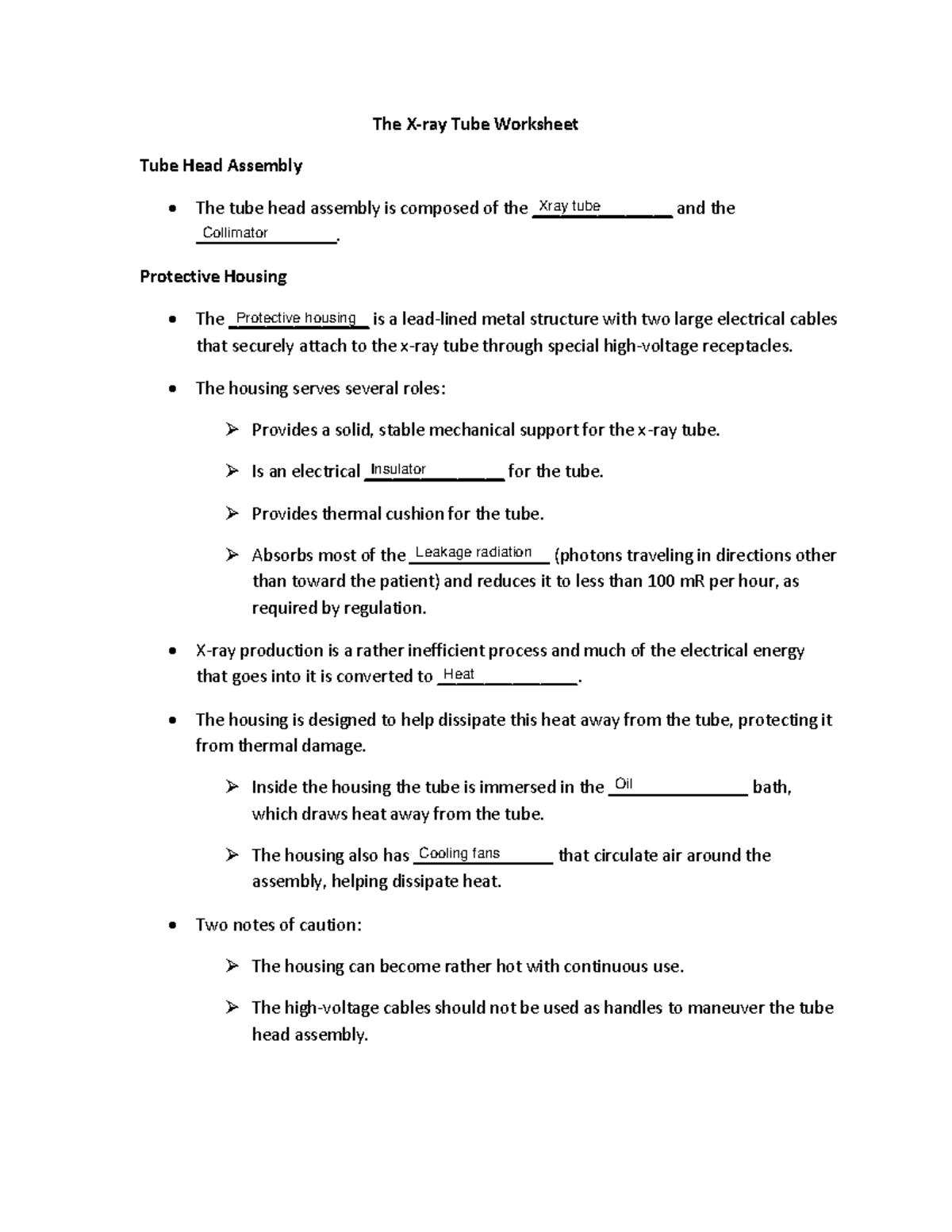 X-ray Tube Assembly Overview and Functionality Worksheet - The X-ray ...