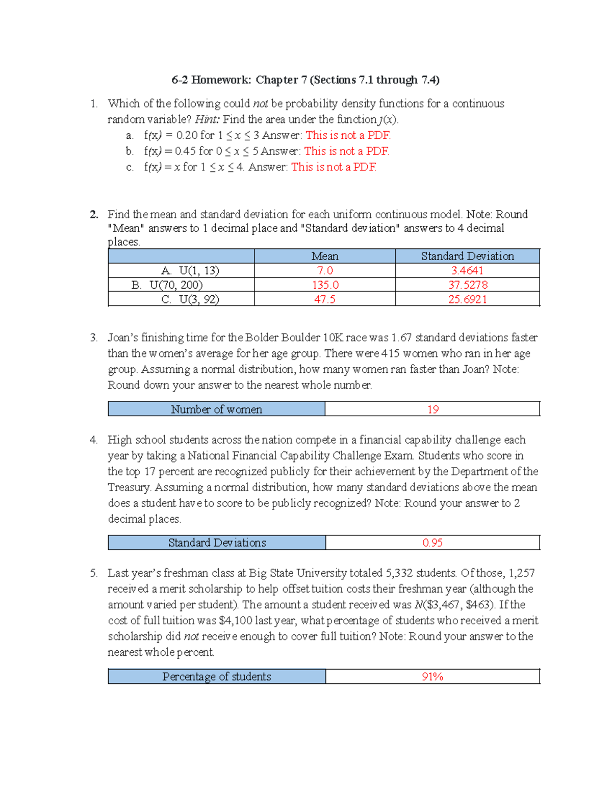 6-2 Homework: Chapter 7 (Sections 7.1 to 7.8) Probability and Statistics - Studocu