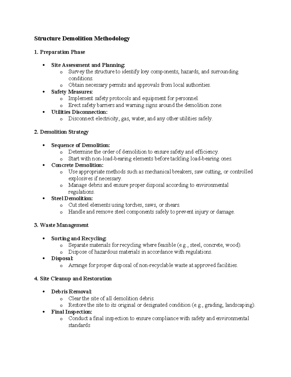 Demolition Methodology: Comprehensive Guide to Safe Practices - Studocu