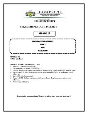 FS Maths Literacy Grade 12 September 2024 P2 and Memo - Grade 12 Prep ...