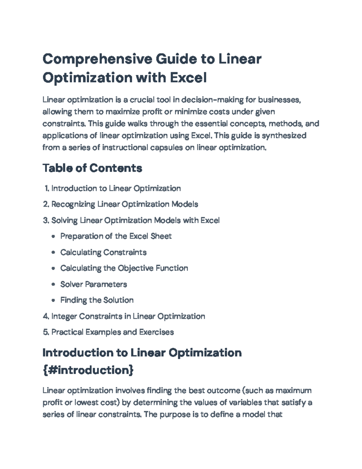 Linear Optimization Techniques Using Excel: A Comprehensive Guide ...