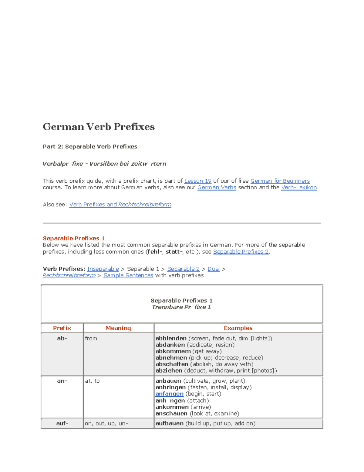 German for Beginners: Lesson 19 - Separable Verb Prefixes Guide - Studocu