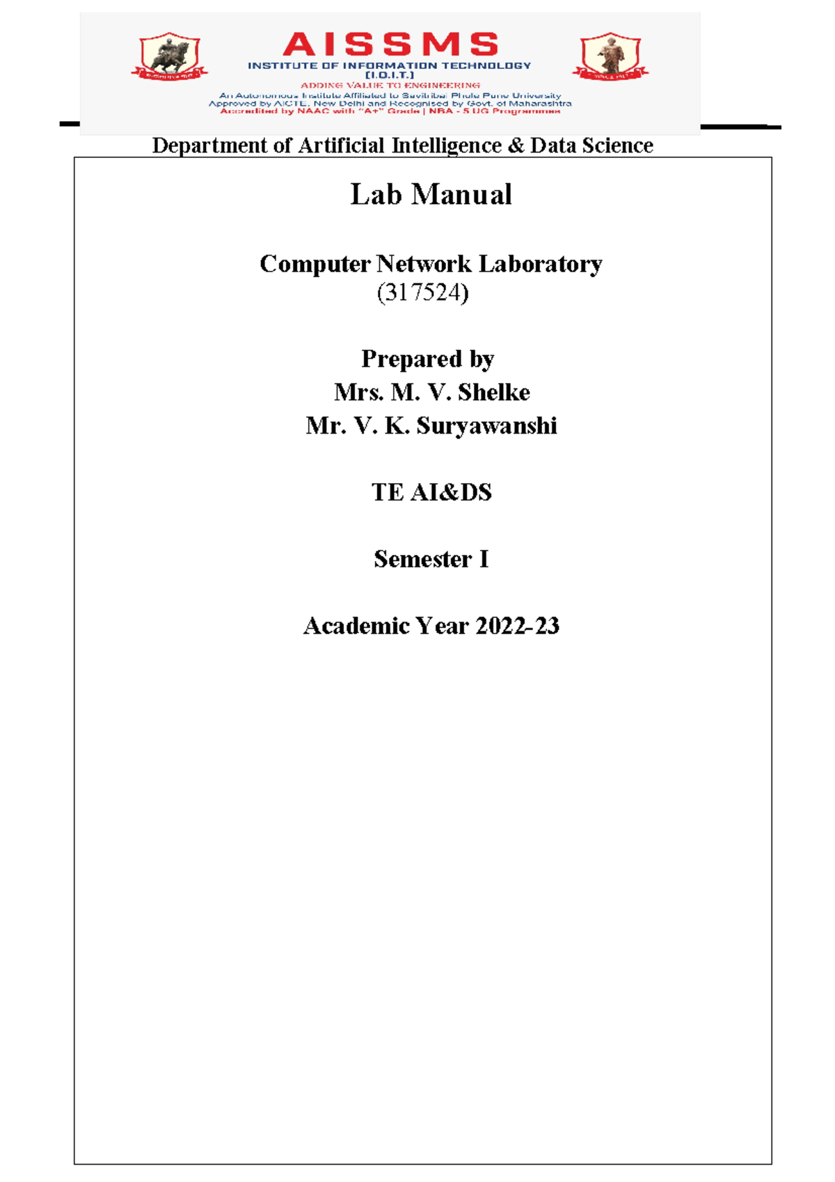 CN lab manual - Department of Artificial Intelligence & Data Science Lab Manual Computer Network ...