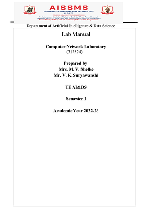 ACN LAB Manual - A Laboratory Manual for Advanced Computer Network (22520) Fifth Semester ...