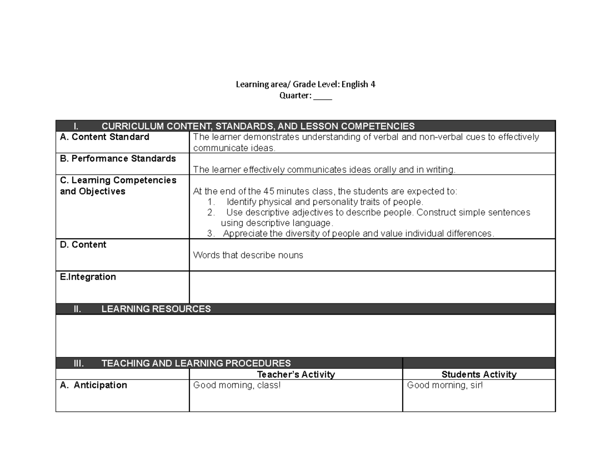 Matatag LP GIEM IGOP - lesson plan - Learning area/ Grade Level ...
