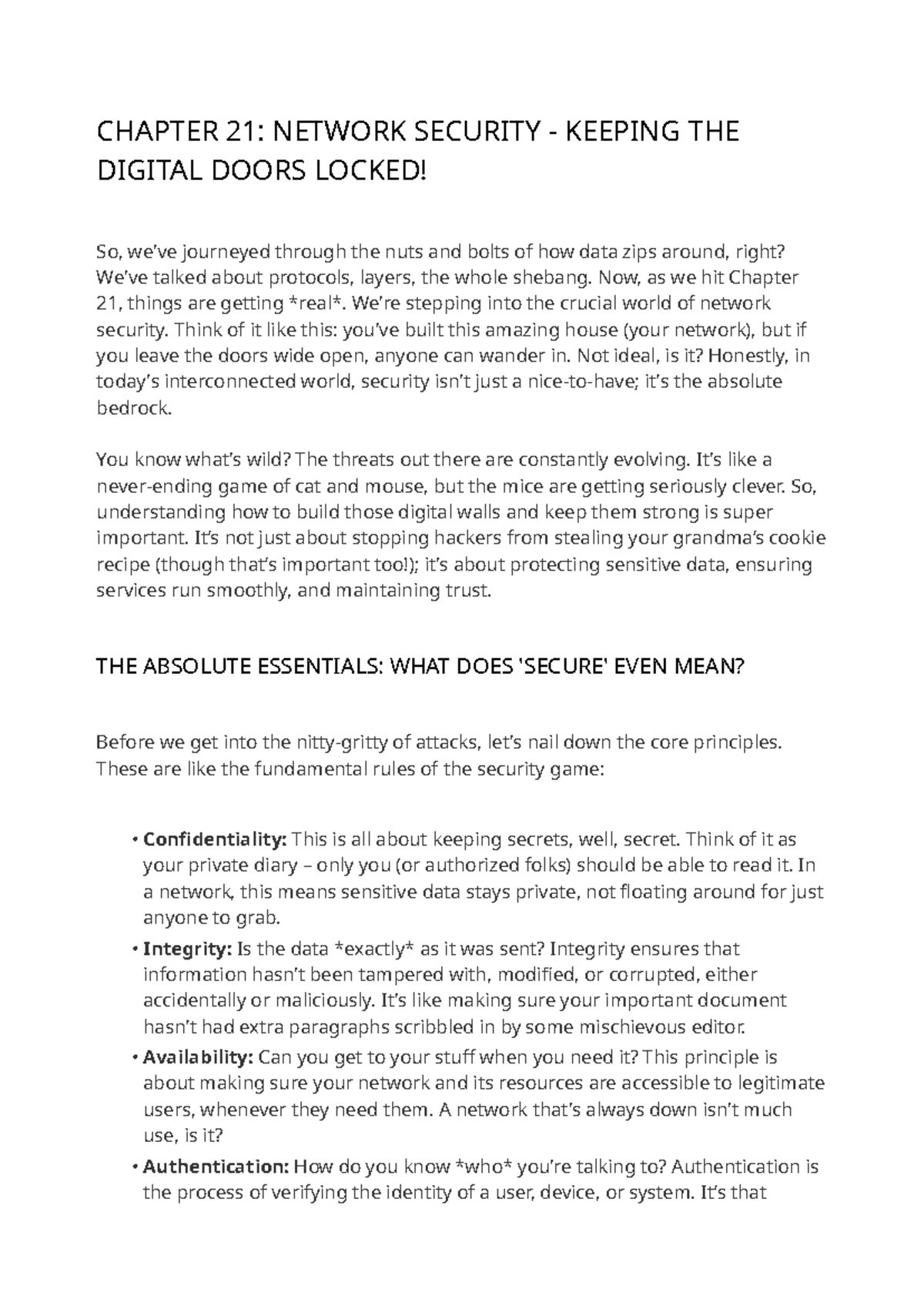 CHAPTER 21: NETWORK SECURITY ESSENTIALS AND PROTECTIVE MEASURES - Studocu