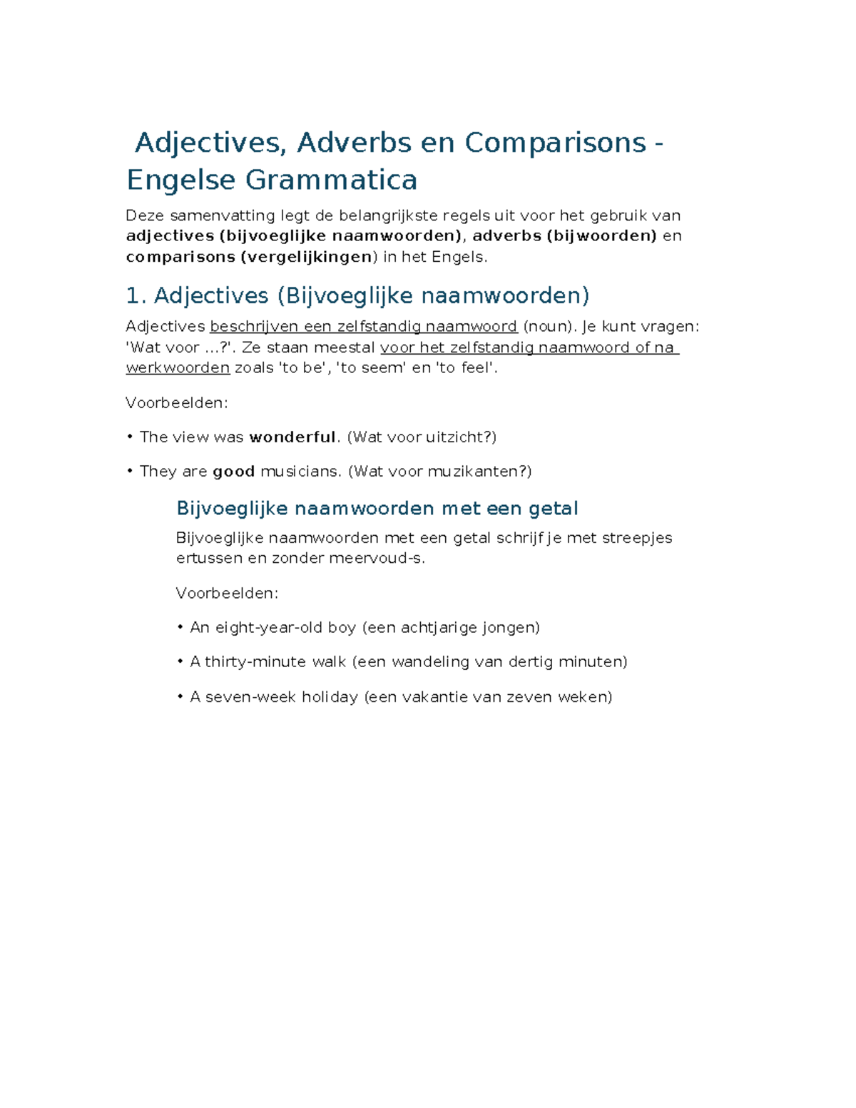 Engelse Grammatica: Adjectives, Adverbs & Comparisons Samenvatting ...