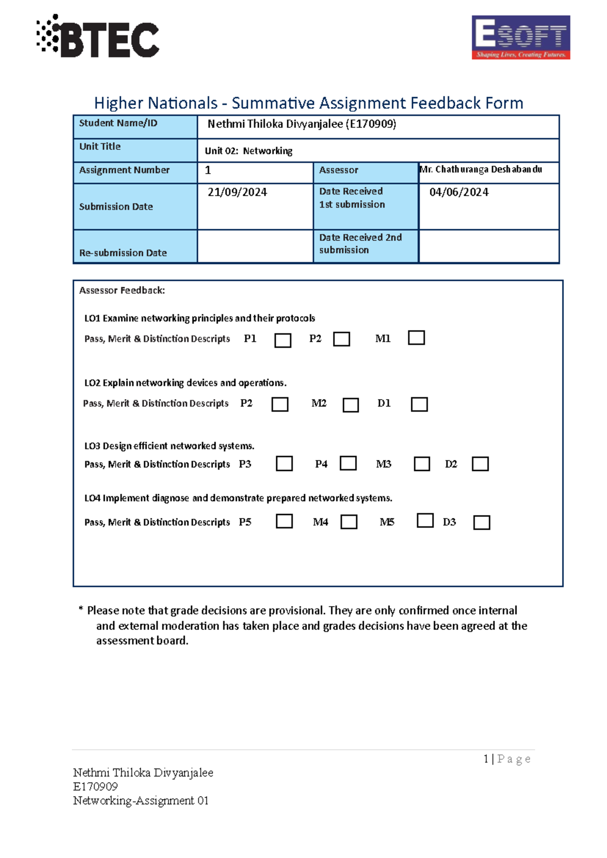 E170909 Networking Assignment 01 - 1 | P a g e Nethmi Thiloka ...