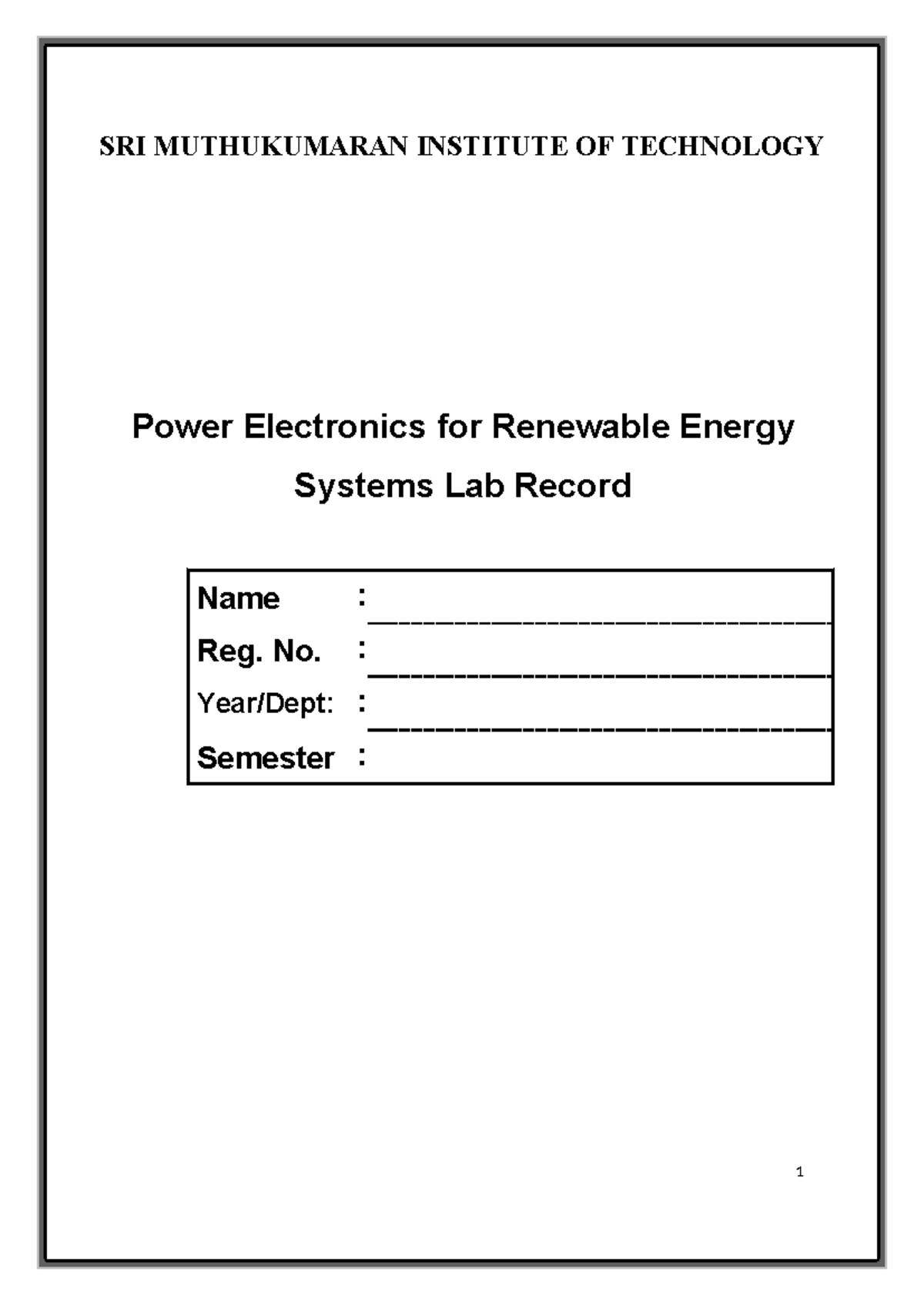 EE3014 Power Electronics Lab Manual for Renewable Energy Systems - Studocu