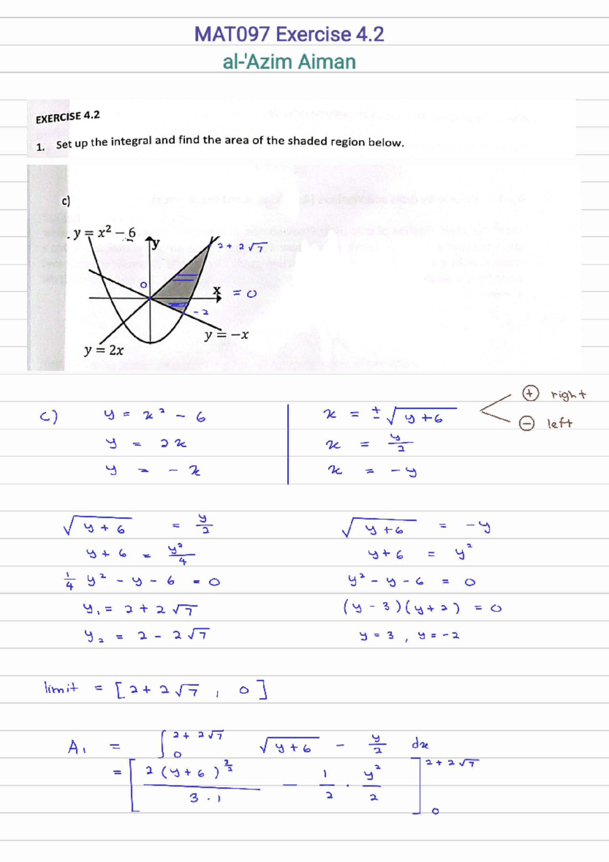 MAT097 Exercise 4.2 - Area and Volume Integrals Analysis - Studocu