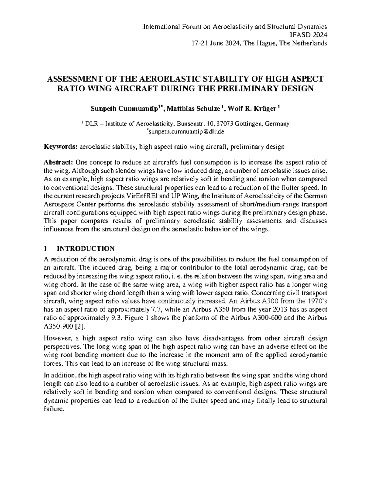 Assessment of Aeroelastic Stability in High Aspect Ratio Wings - IFASD ...