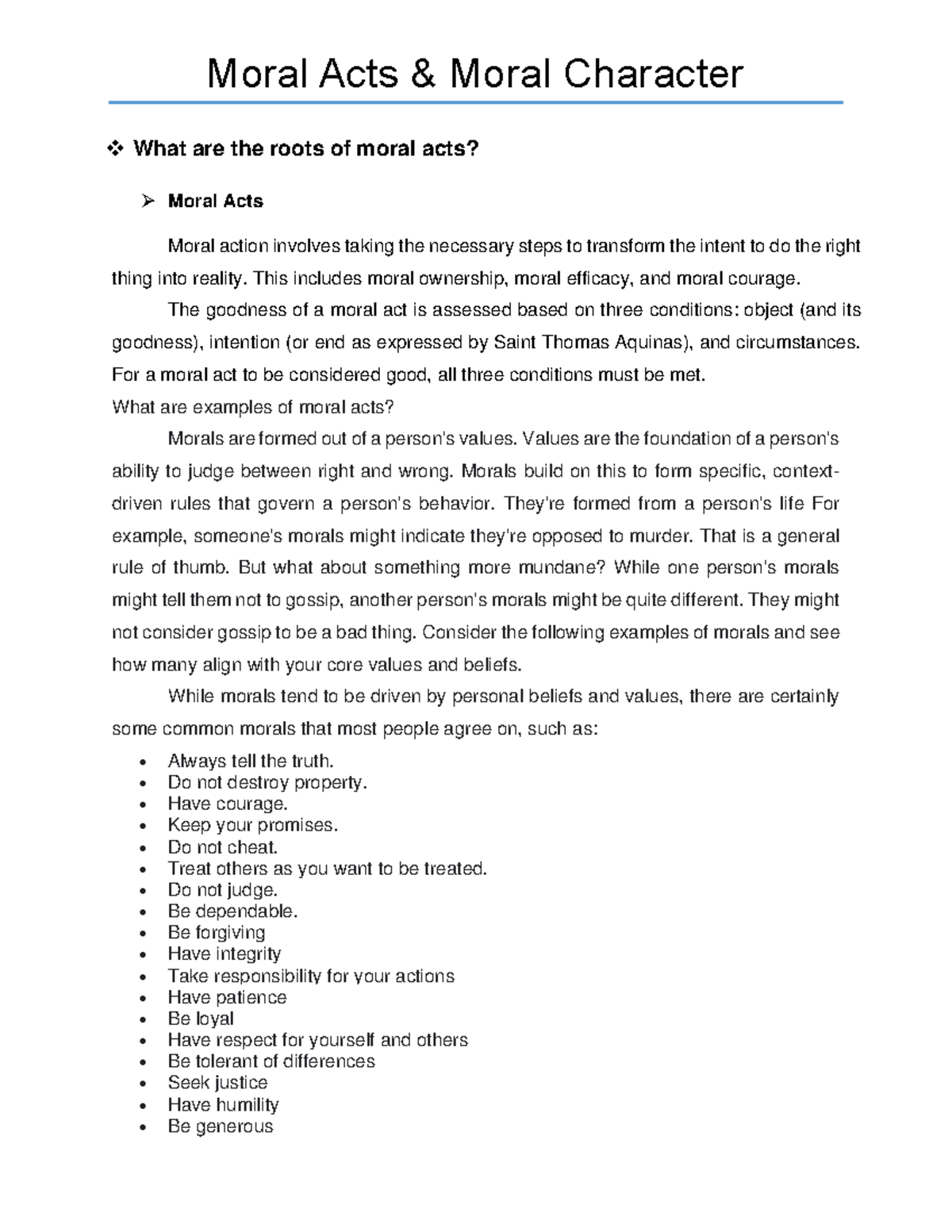 Wks 7 & 8: Exploring Moral Acts and Character Development - Studocu