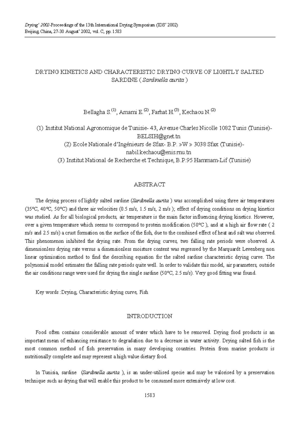 Drying Kinetics and Characteristic Drying Curve of Lightly Salted ...