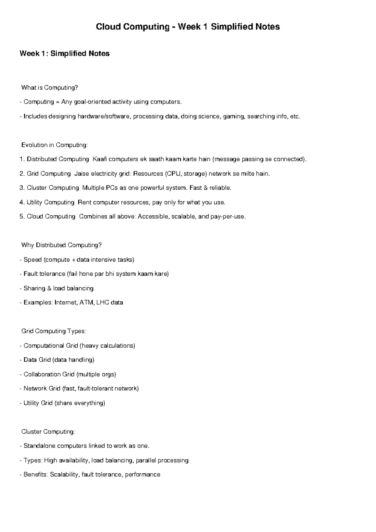 Cloud Computing (CS101) Week 1 Simplified Notes and Overview - Studocu