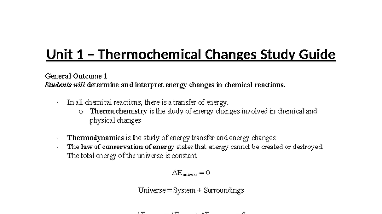 Thermochemistry Study Guide: Energy Changes in Chemical Reactions - Studocu