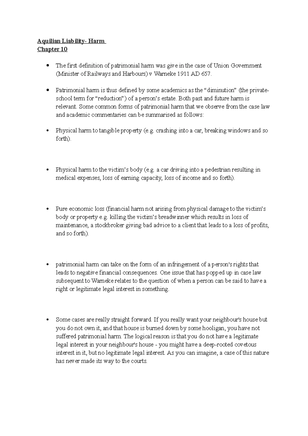 Delict Exam Notes: Aquilian Liability & Patrimonial Harm Analysis - Studocu
