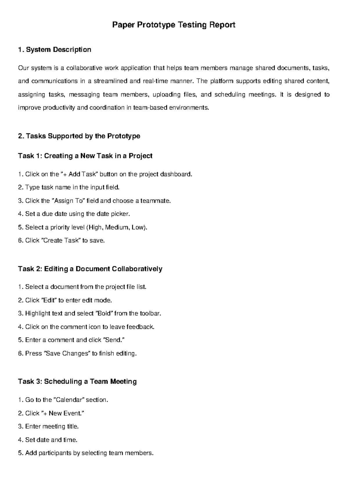 Collaborative Work Prototype Testing Report - Studocu