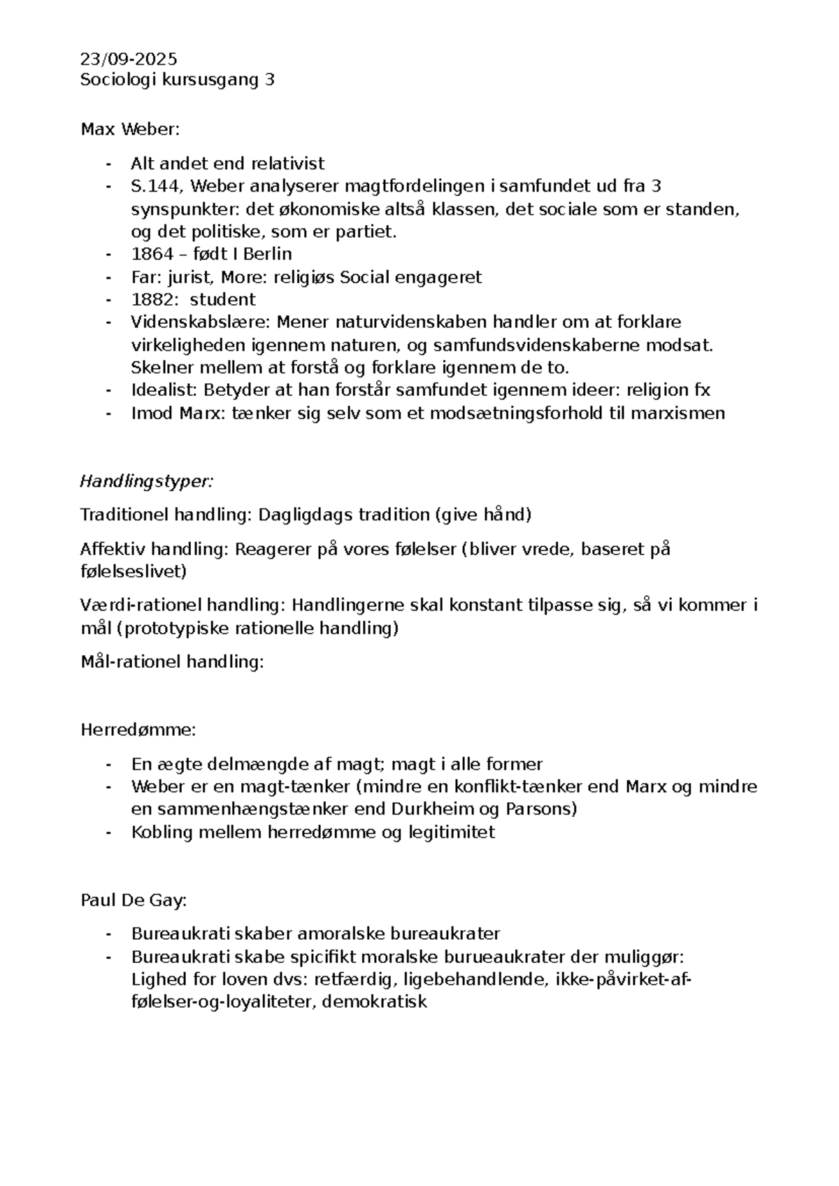 Kursusgang 3 - Noter til Forelæsning om Max Weber og Magtfordeling ...