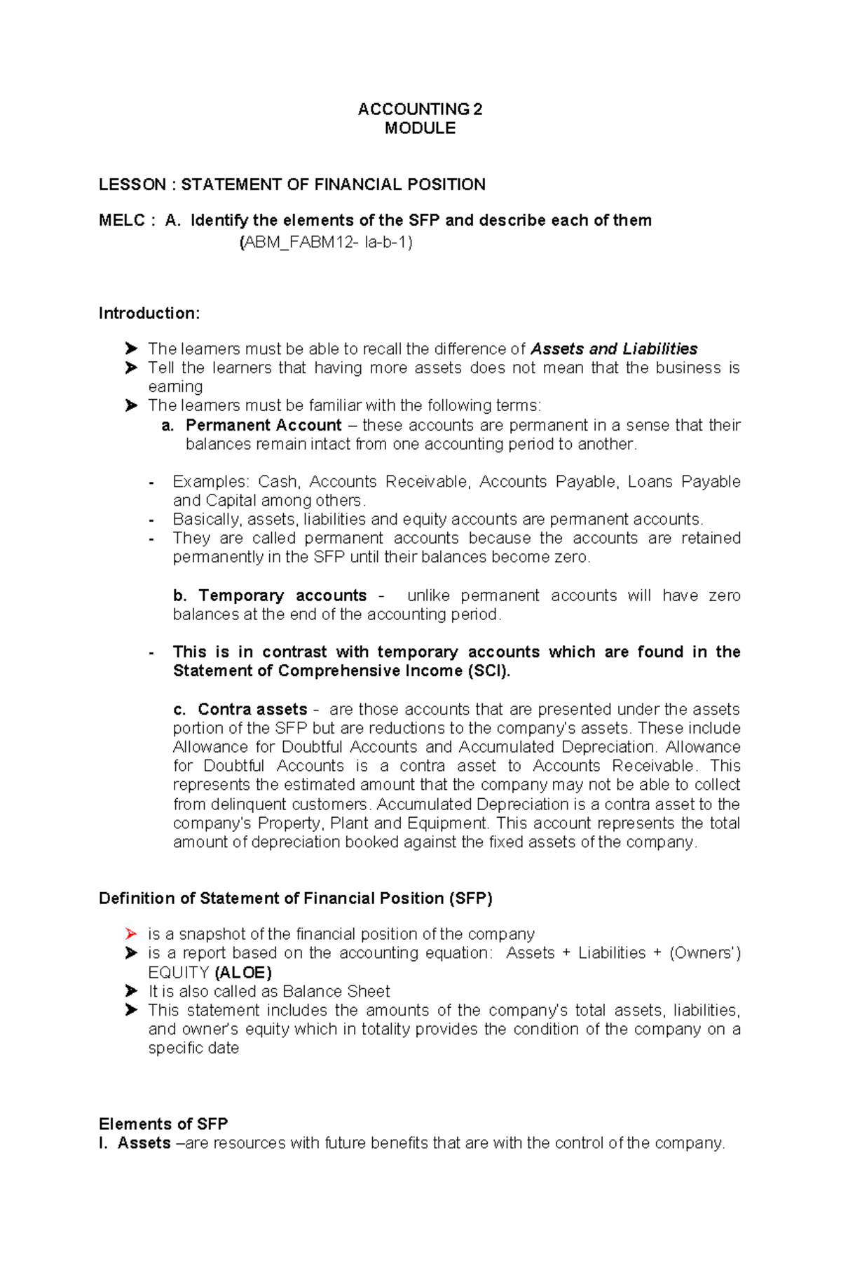 470657096 Lesson 1: Understanding Statement of Financial Position SFP ...