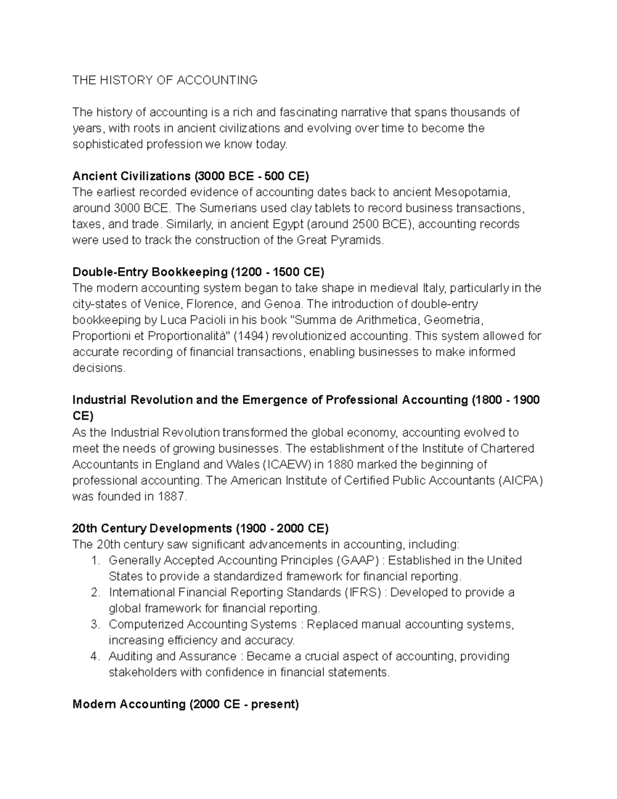 Accounting History: A Journey Through Time and Evolution - Studocu