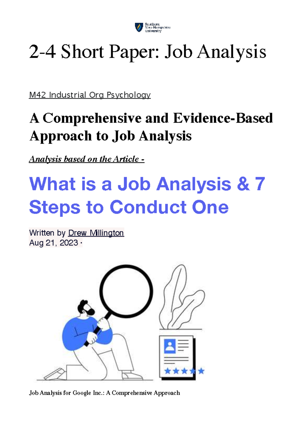 Job Analysis for Software Engineer at Google Inc. - M42 Industrial Org Psych - Studocu