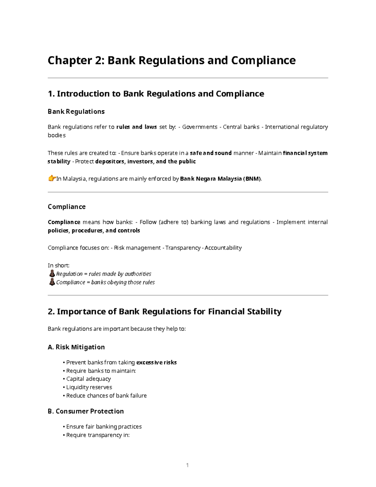 Chapter 2: Detailed Notes on Bank Regulations & Compliance - Studocu
