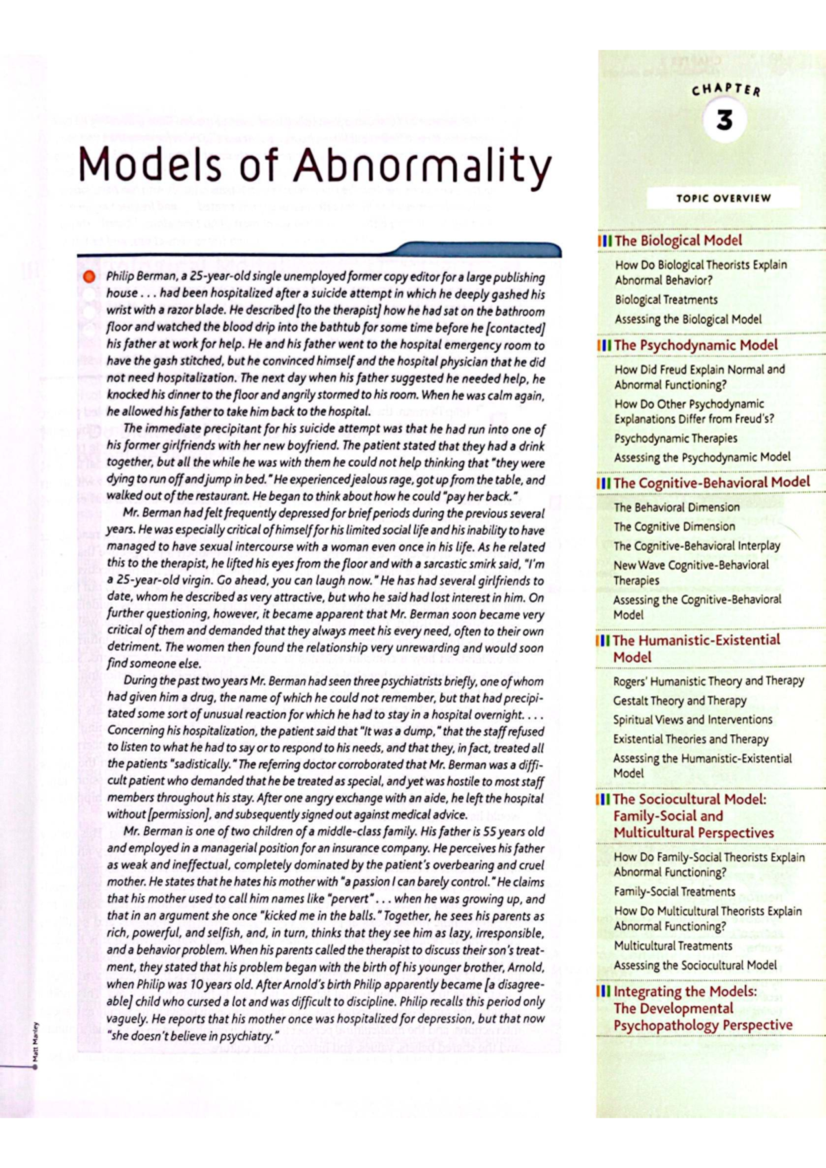 CHAPTER 3 Models of Abnormality: Understanding Psychological Disorders ...
