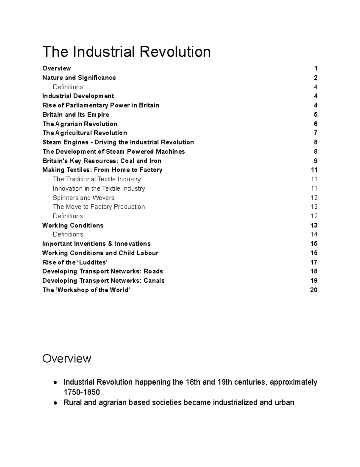 HIST 101: Industrial Revolution Overview and Key Developments - Studocu
