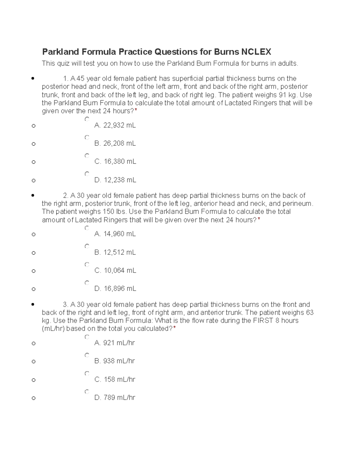Parkland Formula Practice Questions for Burns Nclex-1 - Parkland ...