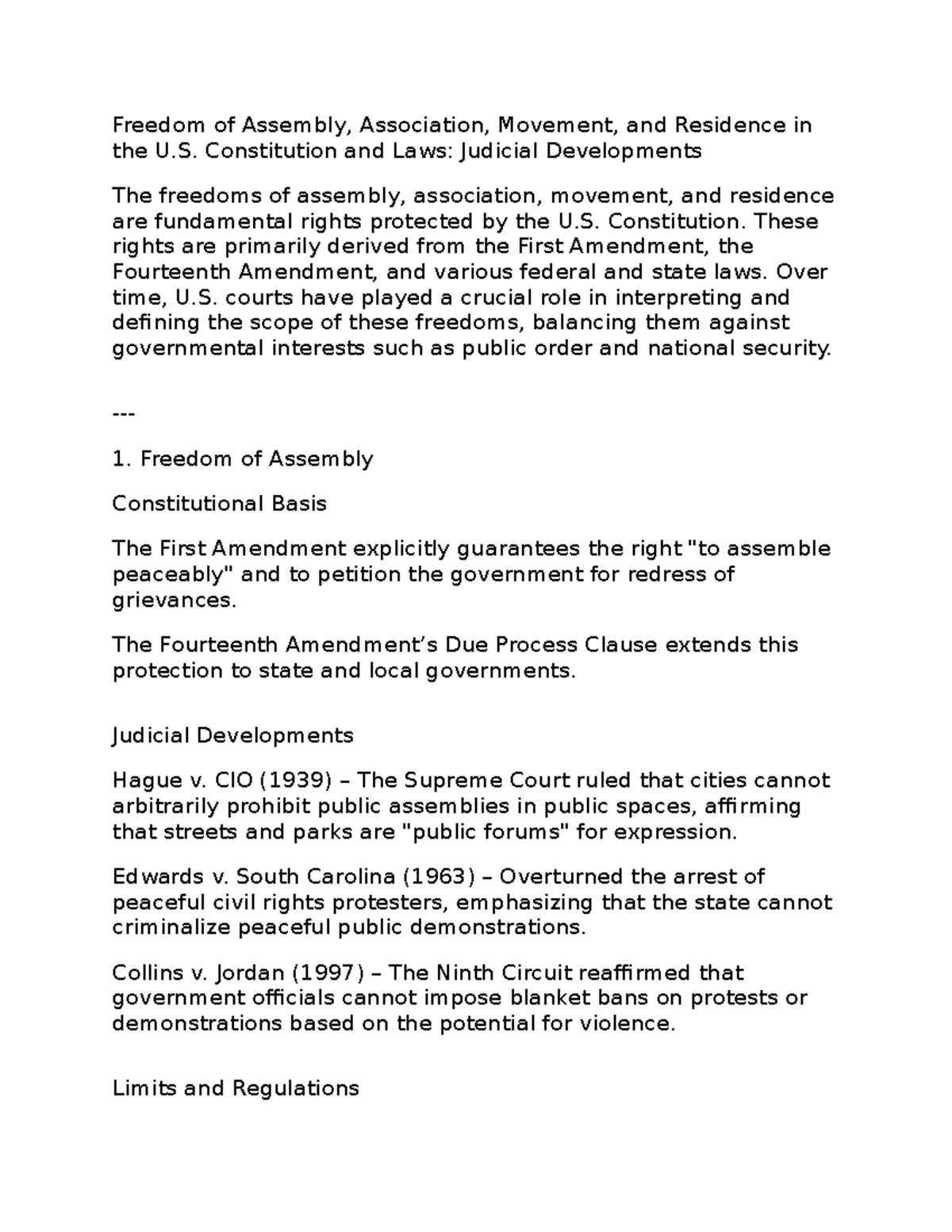 Judicial Developments on Freedom of Assembly, Association, and ...