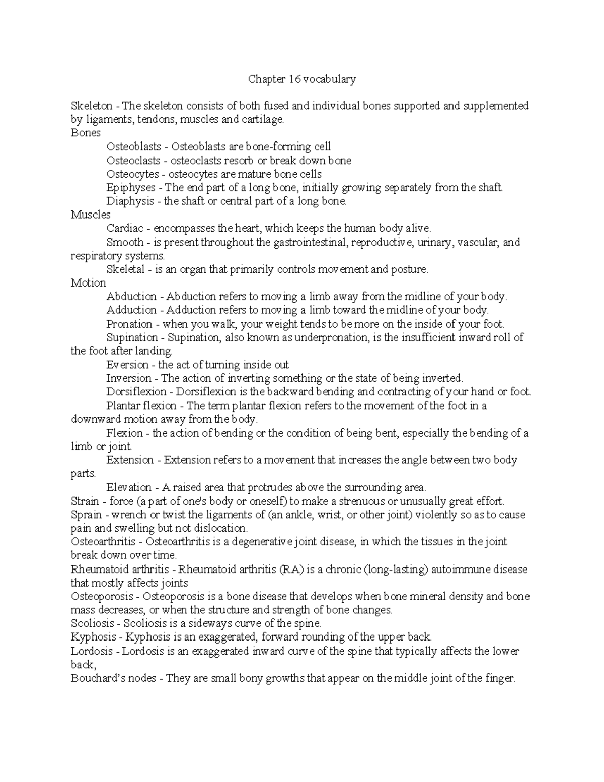 Chapter 16 Vocabulary: Key Terms and Concepts in Anatomy - Studocu