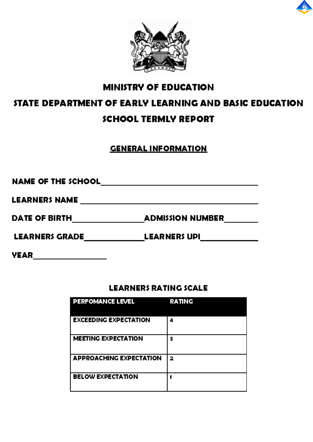 Grade 4 Assessment Report - School Termly Performance Review - Studocu