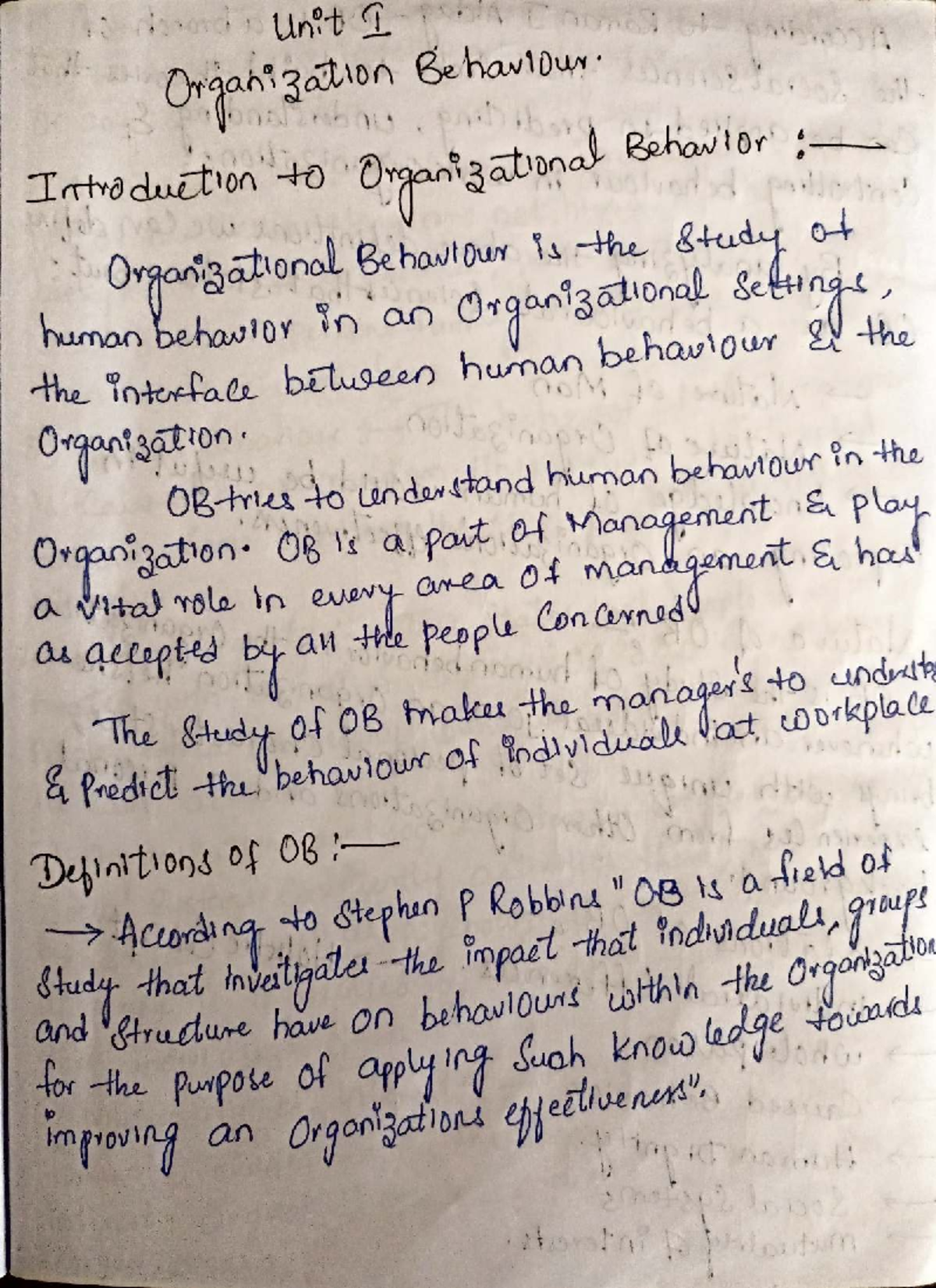 OB Unit 1: Comprehensive Notes on Organizational Behavior Concepts ...