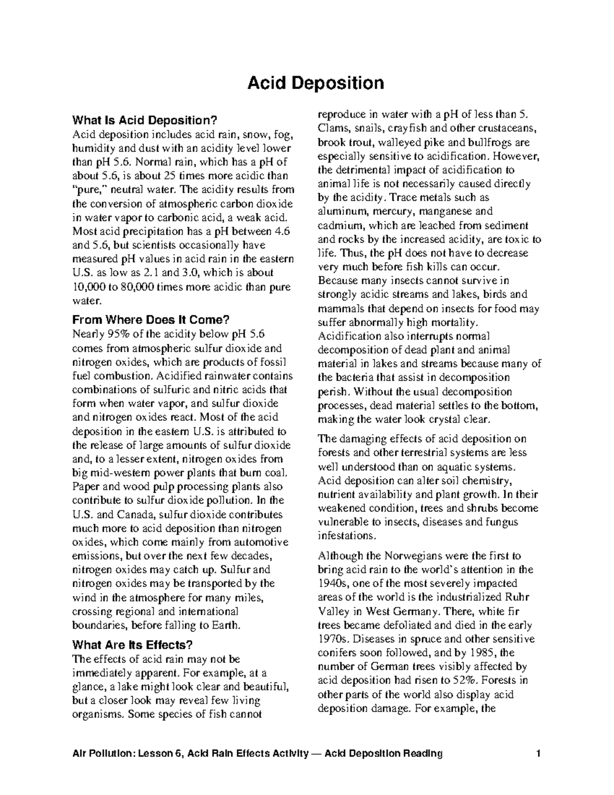 Air Pollution: Lesson 6 - Understanding Acid Deposition Effects - Studocu