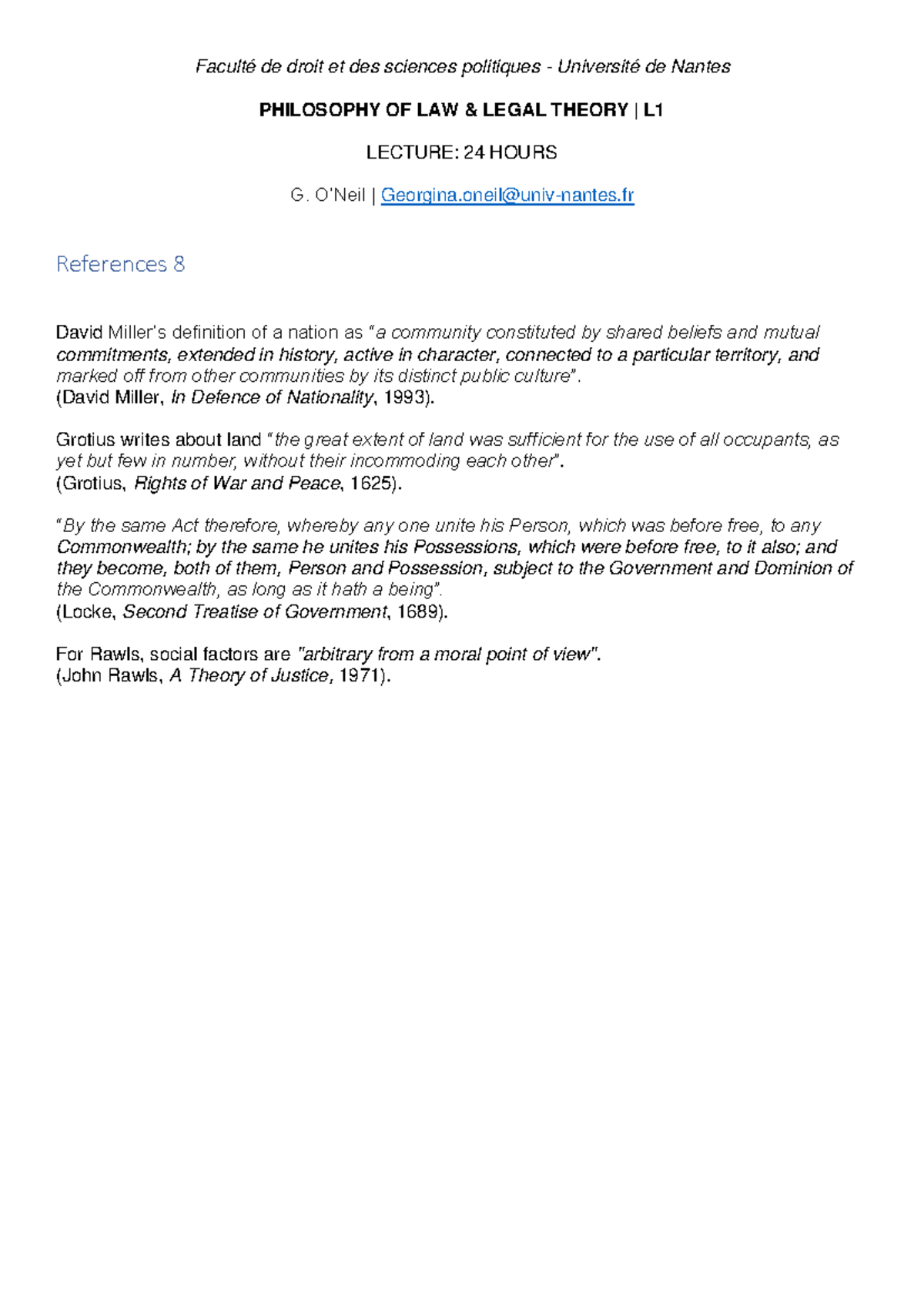 PHILOSOPHY OF LAW L1 LECTURE: 24 HOURS REFERENCES - Studocu