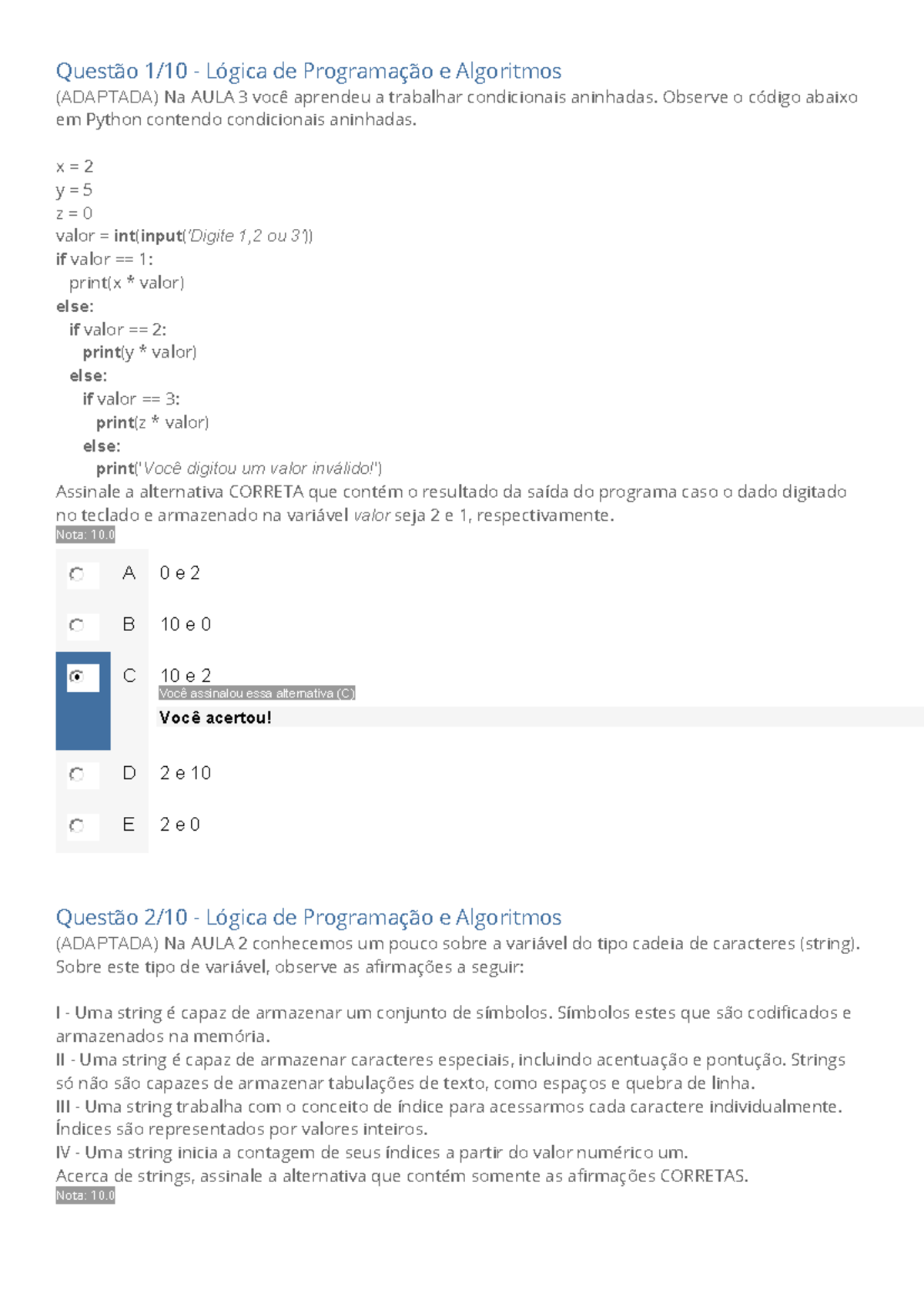 Provas 1, 2 e 3 - APOL Lógica de Programação e Algoritmos - Studocu